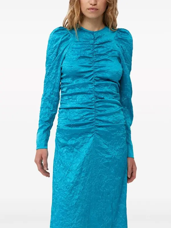 Ganni Crinkled Satin Midi Dress In Blue | Editorialist