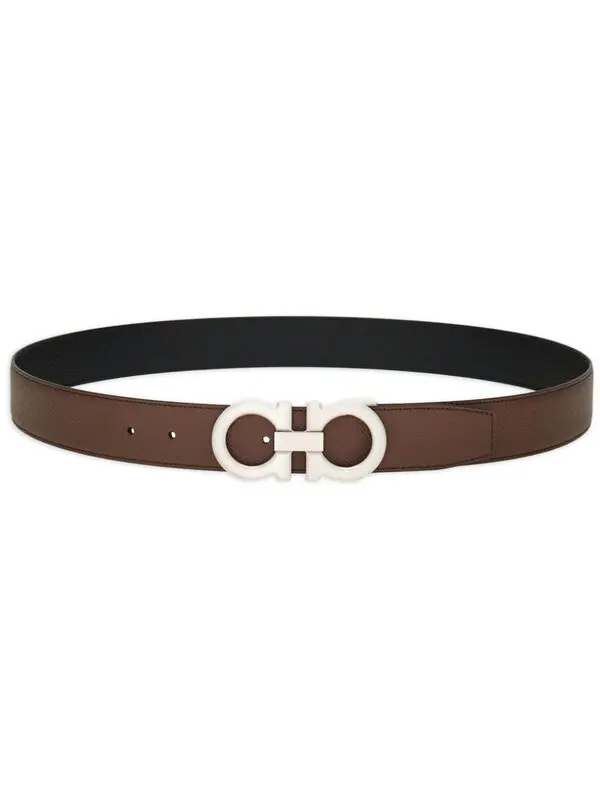 FERRAGAMO Gancini Buckle Reversible Leather Belt - Brown