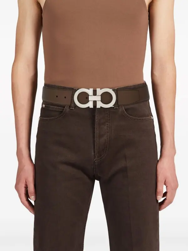 FERRAGAMO Gancini Buckle Reversible Leather Belt - Brown
