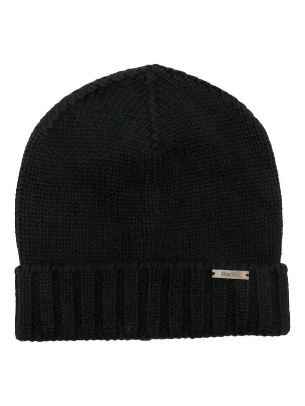 MOORER Logo Plaque Virgin Wool Beanie - Black