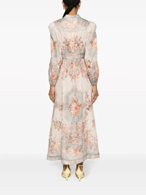 knee length dresses for ladies Everley Plunge Midi Dress Green Watercolour Floral – blueandcream main image 0