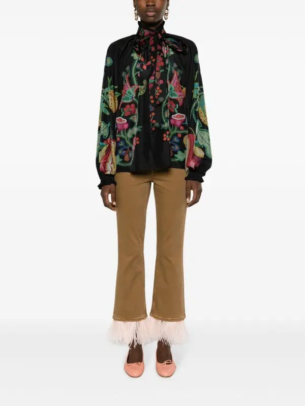La DoubleJ Feather-trim Cropped Jeans