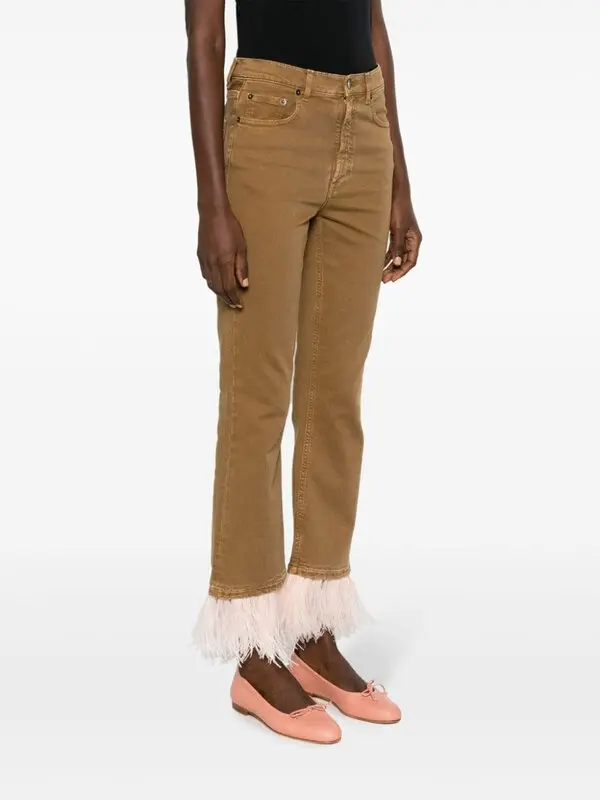 La DoubleJ Feather-trim Cropped Jeans