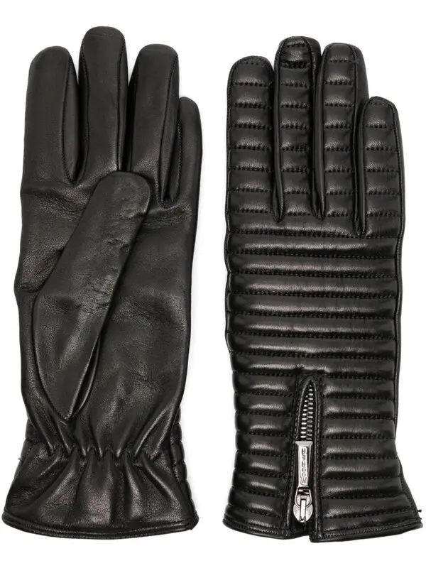 MOORER Quilted Leather Gloves - Black