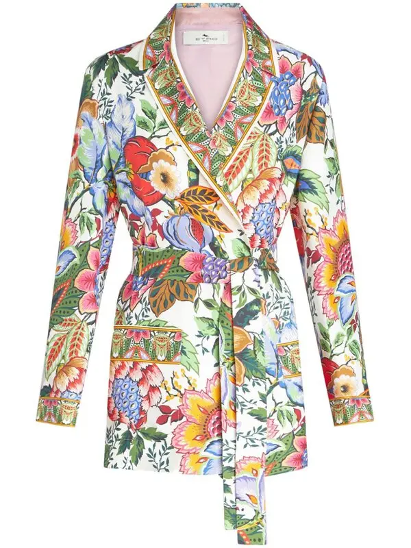Etro Floral-print Belted Silk Jacket - White