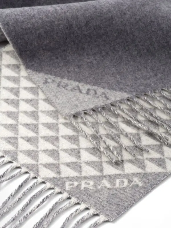 Prada Symbole Reversible Wool-cashmere Scarf - Grey