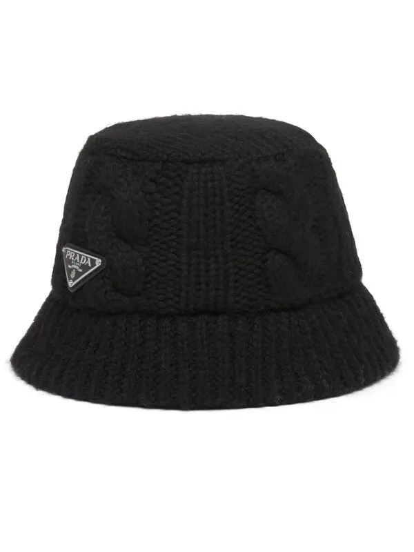 Prada Triangle-logo Wool Bucket Hat - Black