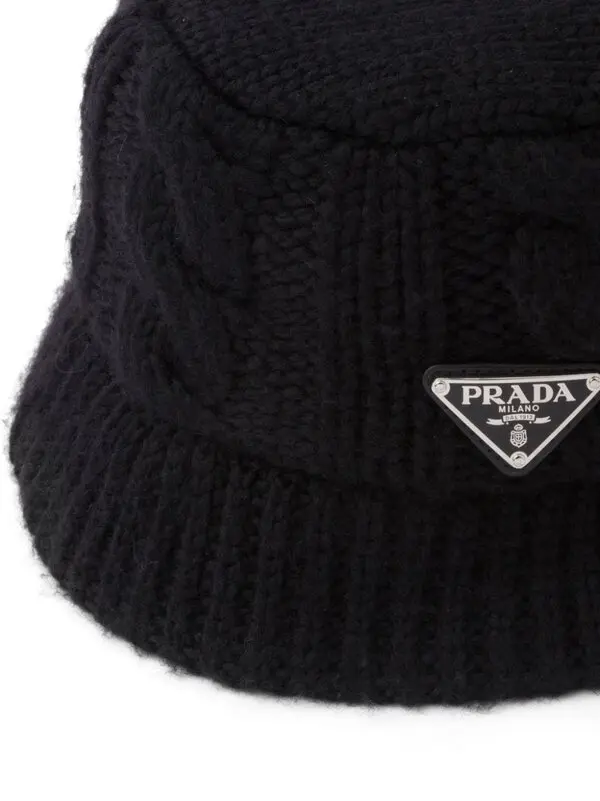 Prada Triangle-logo Wool Bucket Hat - Black