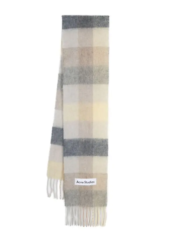 Acne Studios Checked Logo-appliqué Scarf - Neutrals