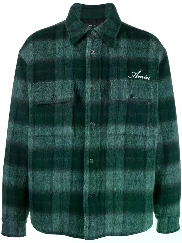 Amiri Embroidered-logo Plaid-patterned Shirt Jacket