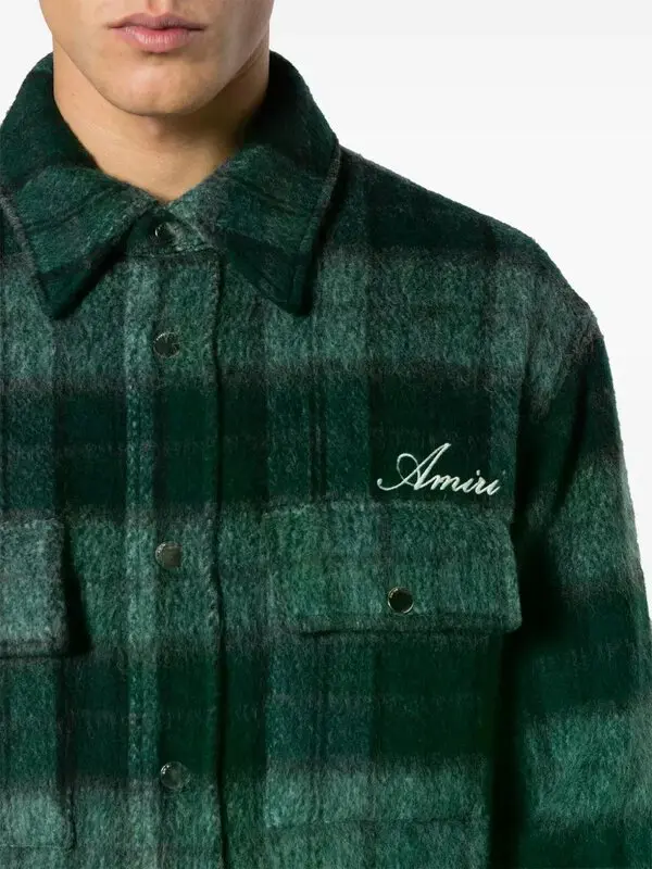 Amiri Embroidered-logo Plaid-patterned Shirt Jacket