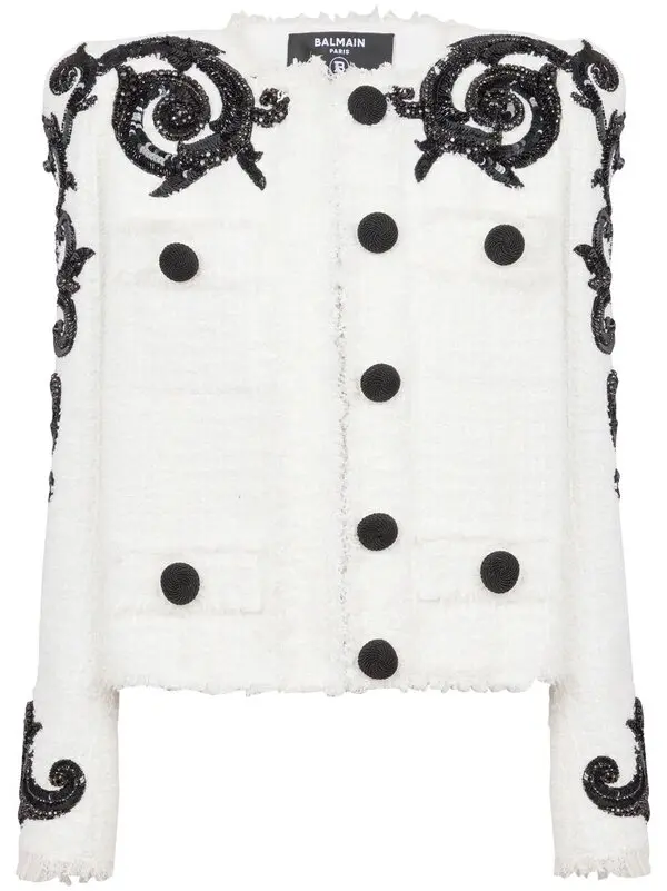 Balmain Embroidered Tweed Jacket - White