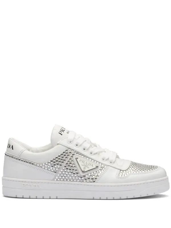 Prada Crystal-embellished Leather Sneakers - White