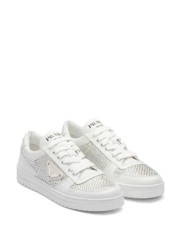 Prada Crystal-embellished Leather Sneakers - White