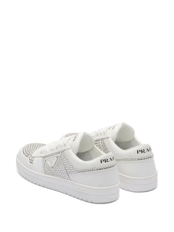 Prada Crystal-embellished Leather Sneakers - White