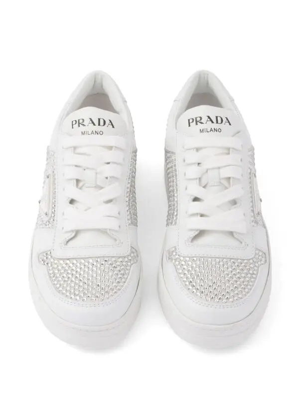 Prada Crystal-embellished Leather Sneakers - White