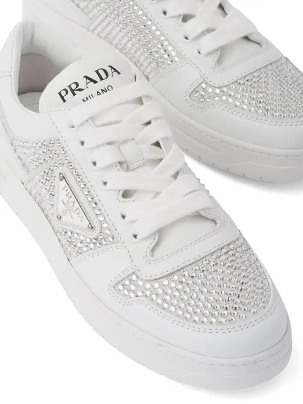 Prada Crystal-embellished Leather Sneakers - White