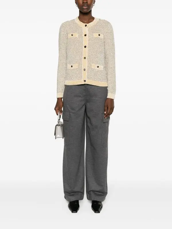 Tory Burch Metallic-thread Striped Cardigan - Neutrals