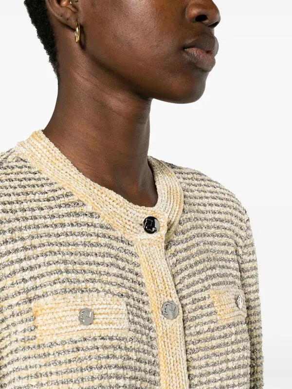 Tory Burch Metallic-thread Striped Cardigan - Neutrals