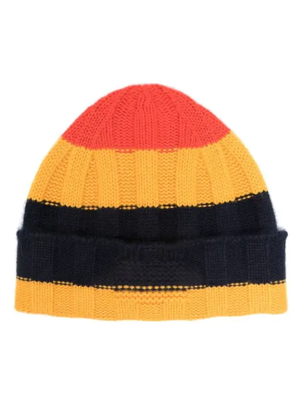 Guest In Residence Striped Ribbed Cashmere Beanie - Yellow