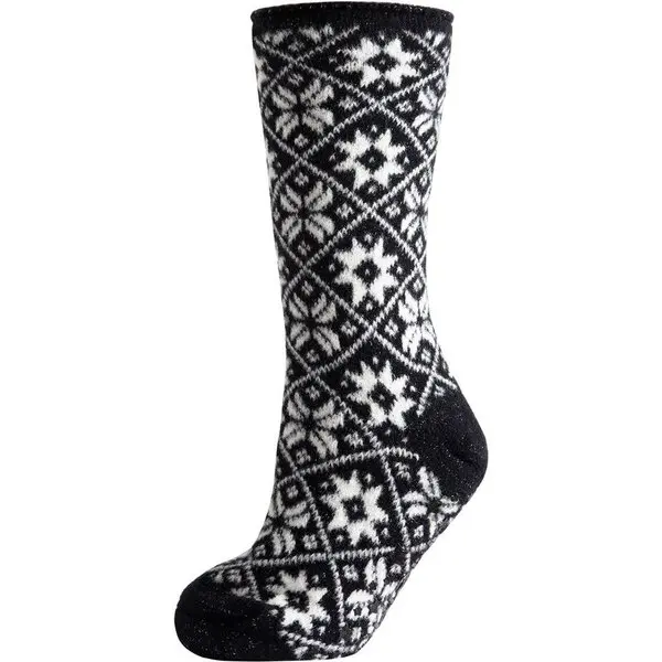 MEMOI Holiday Snowflake Fleece Lined Crew Socks - Black