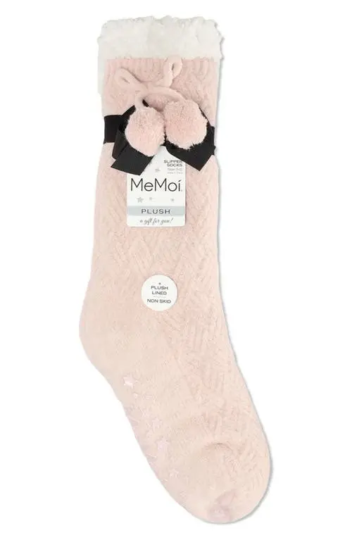 MEMOI Pompom Fleece Lined Slipper Socks