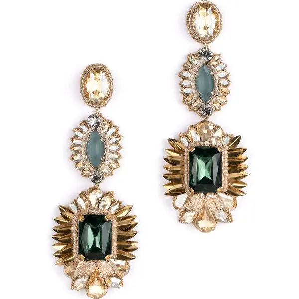 Deepa Gurnani Klara Beaded Crystal Drop Earrings - Emerald