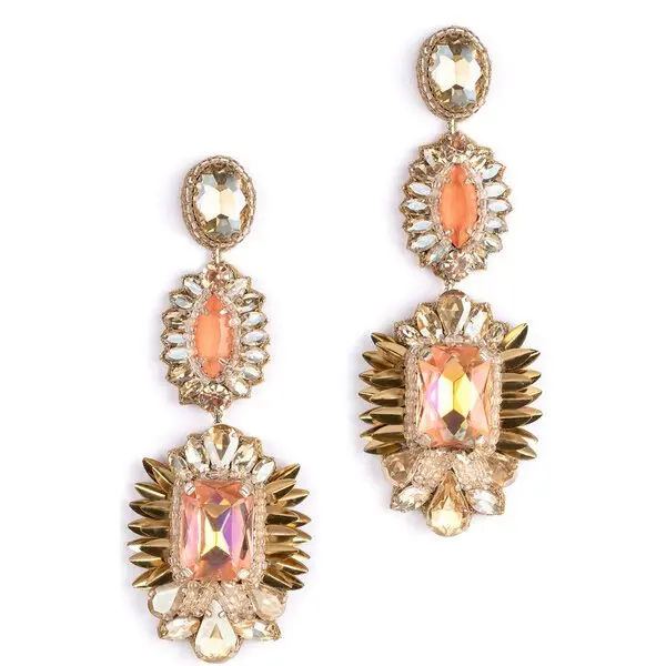 Deepa Gurnani Klara Beaded Crystal Drop Earrings - Peach