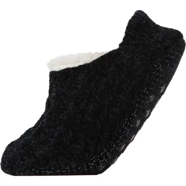 MEMOI Cable Chenille Fleece-lined Slipper Socks - Black