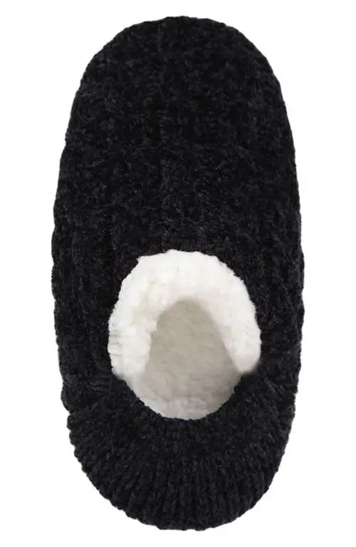 MEMOI Cable Chenille Fleece-lined Slipper Socks - Black