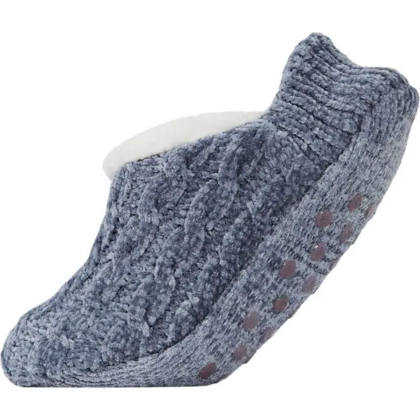 MEMOI Cable Chenille Fleece-lined Slipper Socks - Denim