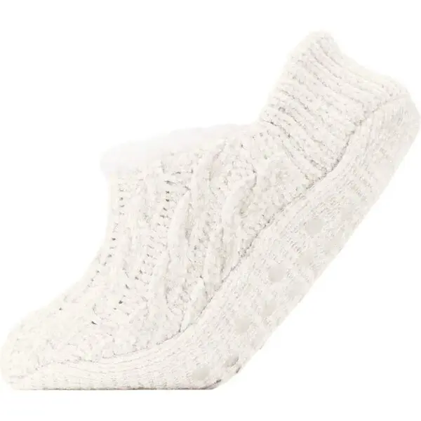 MEMOI Cable Chenille Fleece-lined Slipper Socks - Ivory