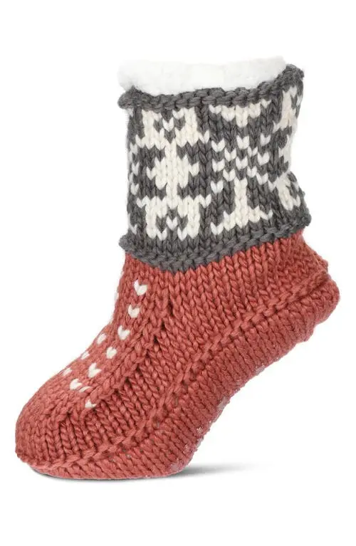 MEMOI Snowflake Border Slipper Socks - Deep Mauve