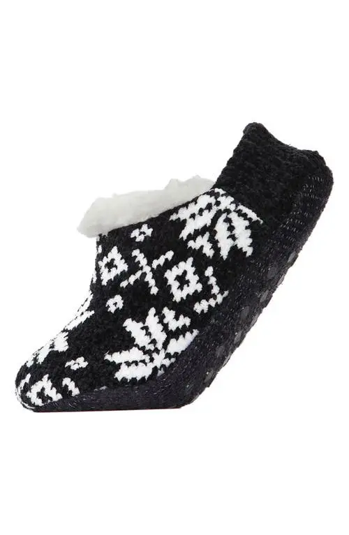 MEMOI Nordic Pattern Fleece-lined Slipper Socks - Black