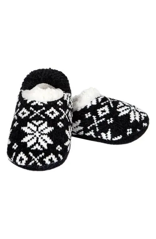MEMOI Nordic Pattern Fleece-lined Slipper Socks - Black