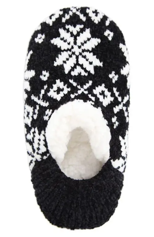 MEMOI Nordic Pattern Fleece-lined Slipper Socks - Black