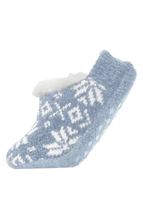 MEMOI Nordic Pattern Fleece-lined Slipper Socks - Denim