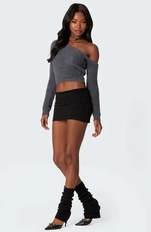 EDIKTED Frannie One-shoulder Fuzzy Crop Top