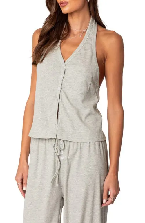 EDIKTED Rosanna Halter Neck Rib Pajama Top