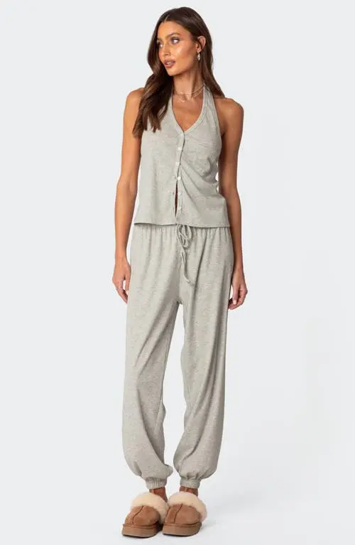 EDIKTED Rosanna Halter Neck Rib Pajama Top