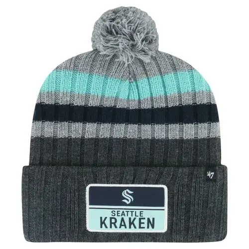 '47 Seattle Kraken Stack Patch Cuffed Knit Hat With Pom - Gray
