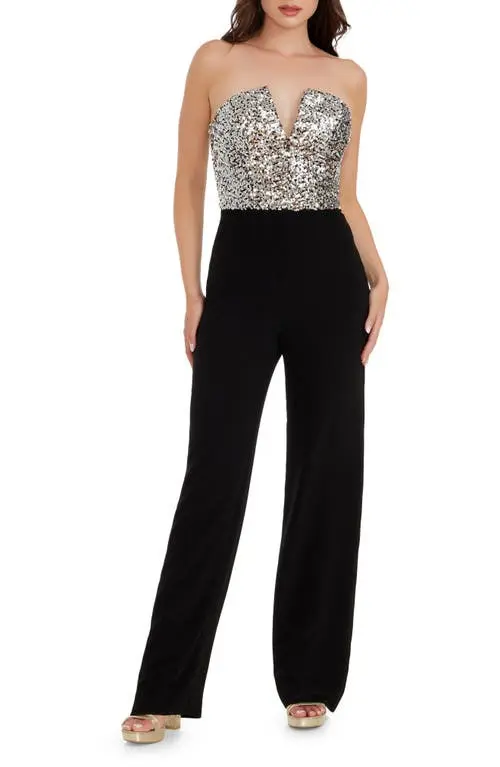 Dress The Population Fernanda Sequin Bodice Jumpsuit - Silverlack