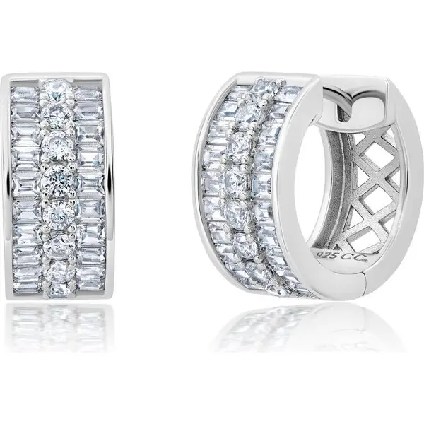 CRISLU Baguette And Round Hoop Earrings - Silver
