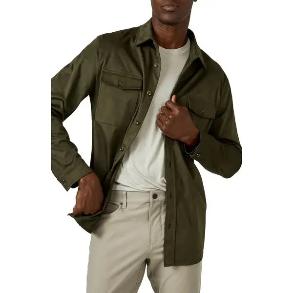 7 Diamonds Country Road Faux Suede Shirt Jacket - Olive