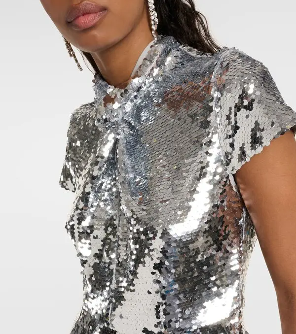 self portrait silver sequin midi dress Silver Sequin Embellished Midi Dress