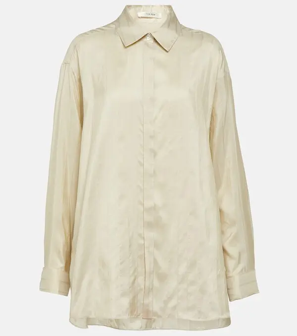 THE ROW Nomoon Jacquard Silk Poplin Shirt - Neutrals