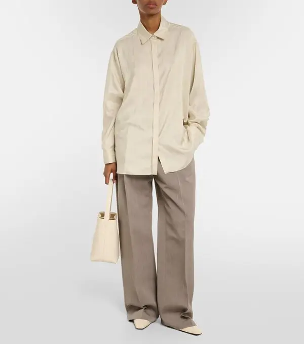 THE ROW Nomoon Jacquard Silk Poplin Shirt - Neutrals