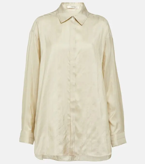 THE ROW Nomoon Jacquard Silk Poplin Shirt - Neutrals