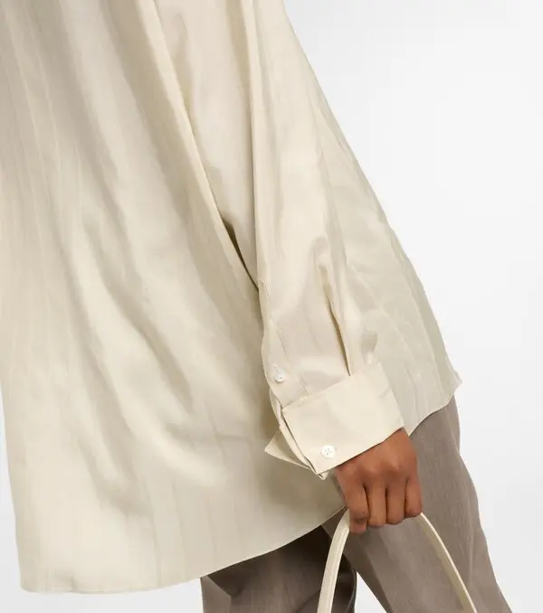 THE ROW Nomoon Jacquard Silk Poplin Shirt - Neutrals