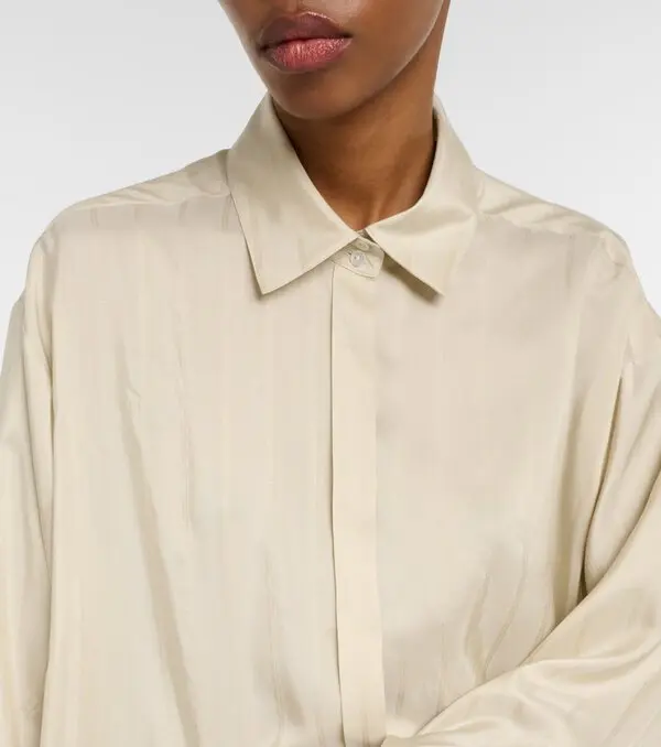 THE ROW Nomoon Jacquard Silk Poplin Shirt - Neutrals